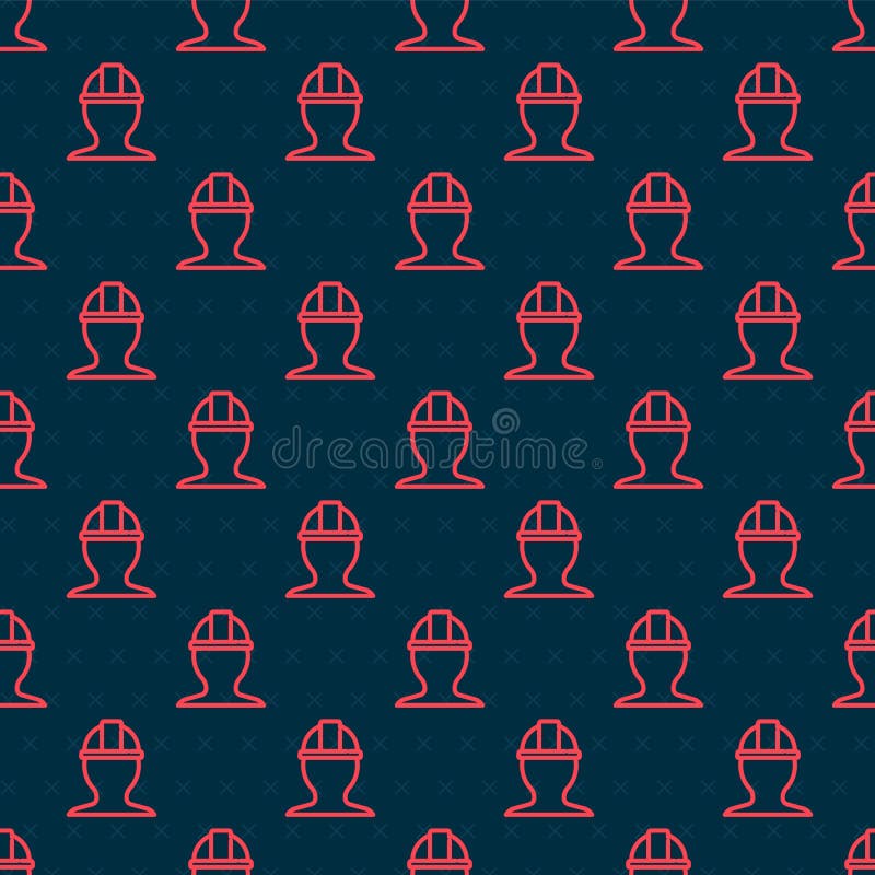 Red Line Worker Safety Helmet Icon Isolated Seamless Pattern on Black ...
