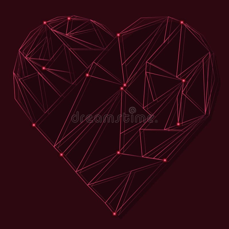 Red Linear Heart on a Dark Red Background. Low Poly, Linear and ...