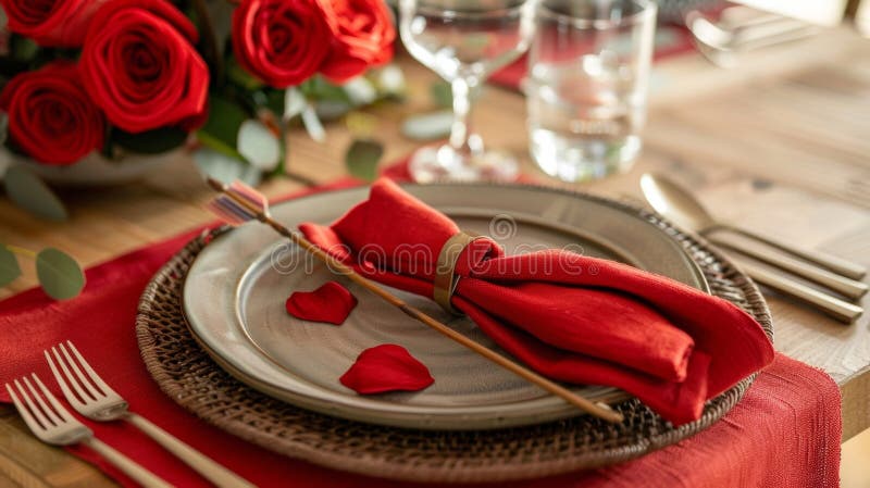 Red Linen Napkins are Carefully Folded into the Shape of Cupids Arrow ...
