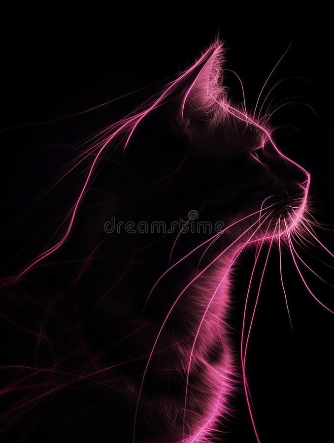 Red Lines are Outlining the Silhouette of a Cat Looking To the Right on ...