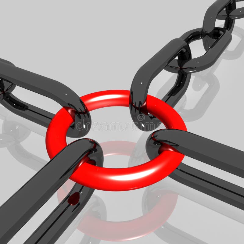 Red Link Chain Shows Teamwork, Connected Stock Illustration ...