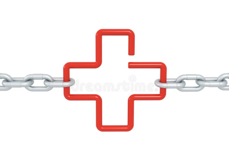Red Link Cross Symbol Locked Metal Chains Isolated Stock Illustrations ...