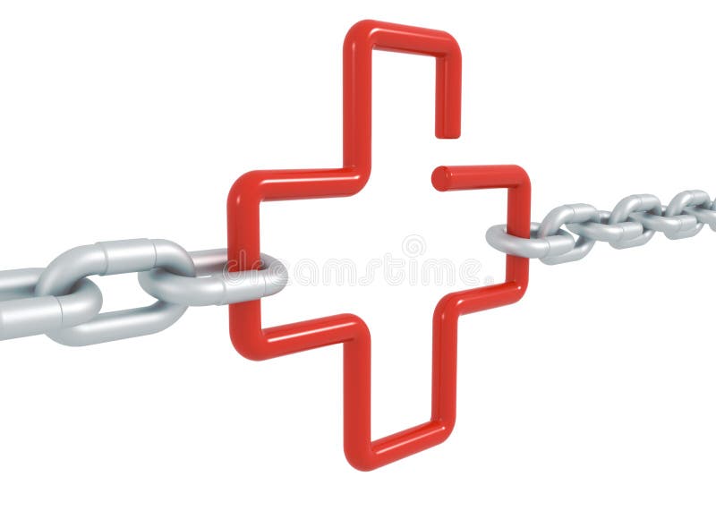 Red Link Cross Symbol Locked Metal Chains Isolated Stock Illustrations ...
