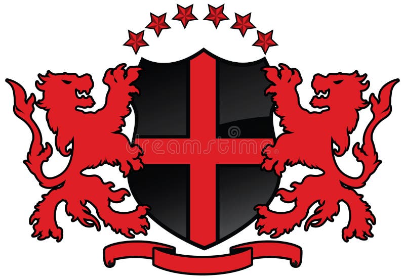 Lion on Shield with Leaves in Royal Crest Stock Vector - Illustration ...