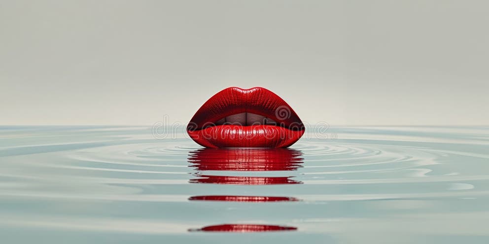 A Red Lip is Floating in a Pool of Water. Stock Image - Image of ...