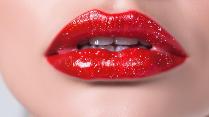 Red Lipgloss Dripping from Womans Lips, Generative Ai Stock ...