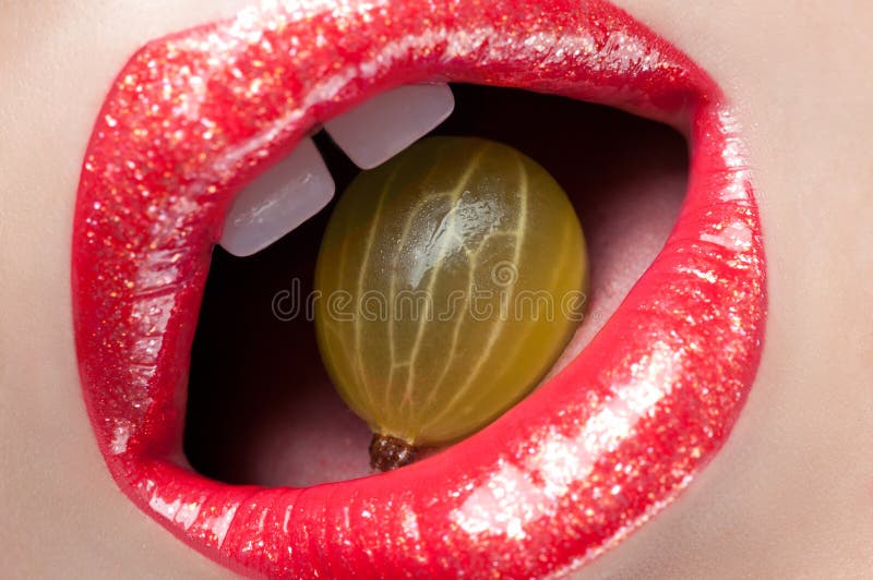 Red lips with berries stock image. Image of sales, gloss - 59348077