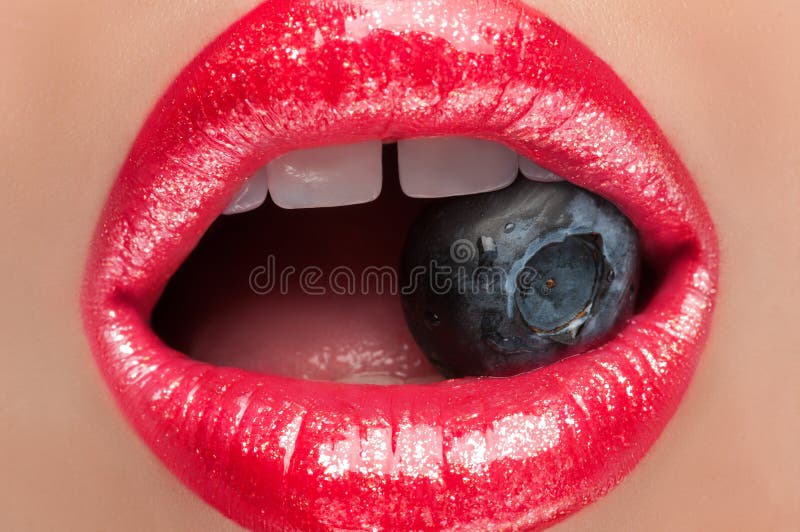 Red lips with berries stock image. Image of cosmetics - 59348967
