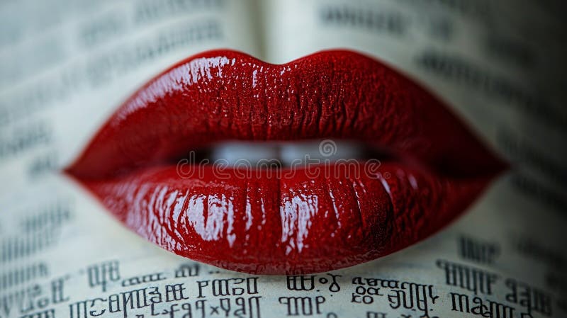 Red lips on book page stock image. Image of bite, design - 336774177