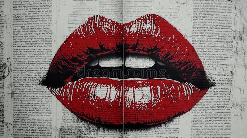 Red lips on book page stock image. Image of lips, hand - 340700449