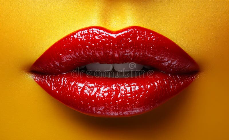 Red Lips on a Bright Yellow Backdrop Stock Photo - Image of visual ...