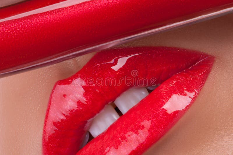 Red lips close-up. stock image. Image of lipstick, full - 59347379