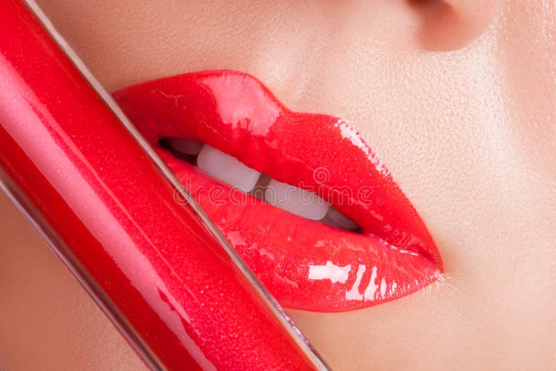 Red lips close-up. stock image. Image of advertising - 59348807