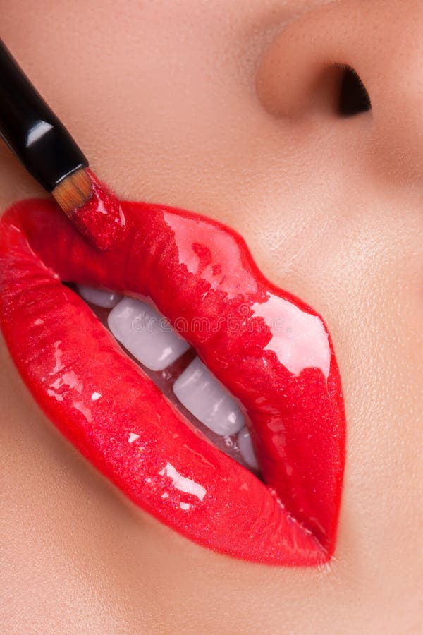 Red lips close-up. stock image. Image of glitter, full - 59347963