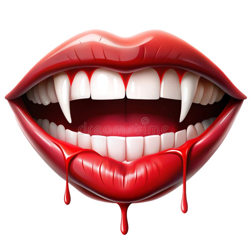 Red Lips with Fangs Show Drops of Blood Dripping Down Stock Image ...
