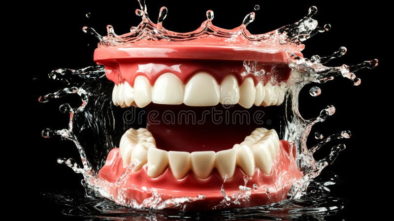 Red Lips Frame a Vibrant Set of Teeth As they Splash in the Water Stock ...