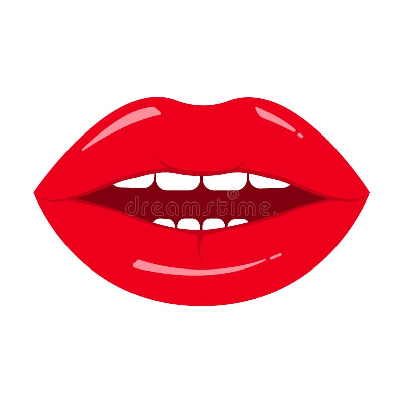 Set Of Red Woman`s Lips With Emotions Vector Illustration Stock