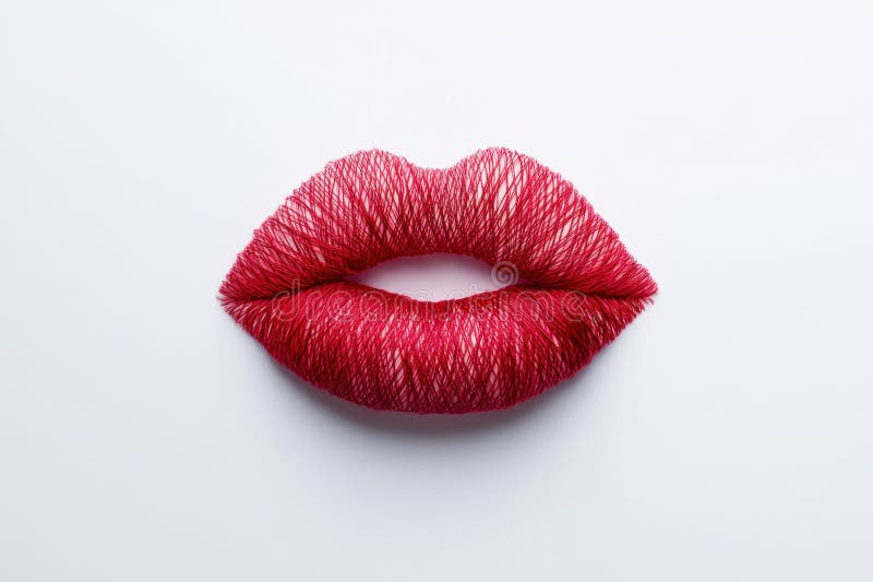Red Lips Made of Thread on White Background Stock Illustration ...
