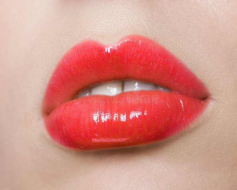 Red juicy lips stock image. Image of lipstick, macro - 10540831