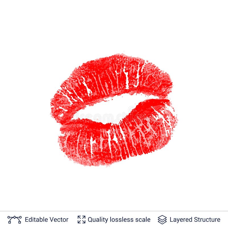 Red Lips Print on White Background. Stock Vector - Illustration of ...