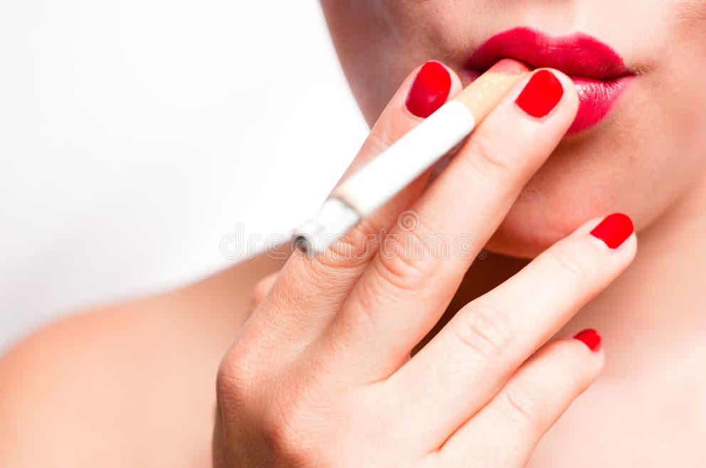 Red Lips and Red Nails Smoking Cigarette V2 Stock Photo - Image of ...