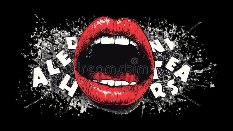 Red Lips Screaming Words on Transparent Background, Retro Comic Style ...