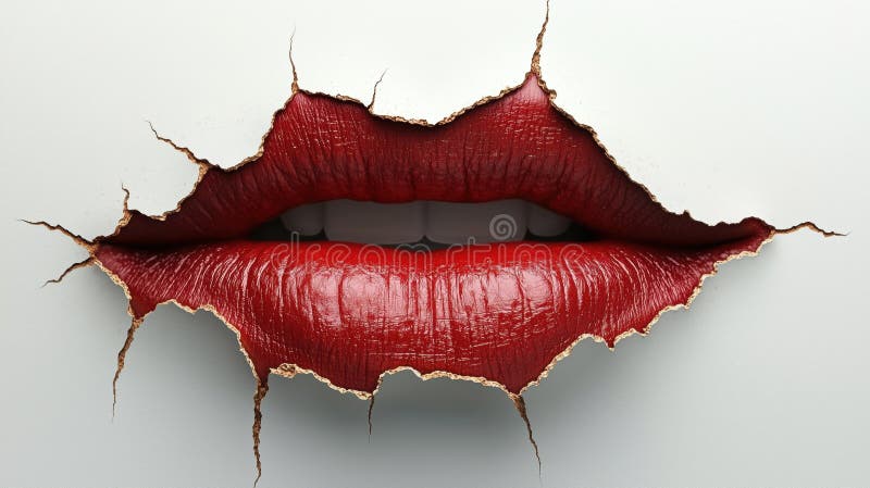 Red Lips Seen through a Torn White Paper Surface. Stock Illustration ...