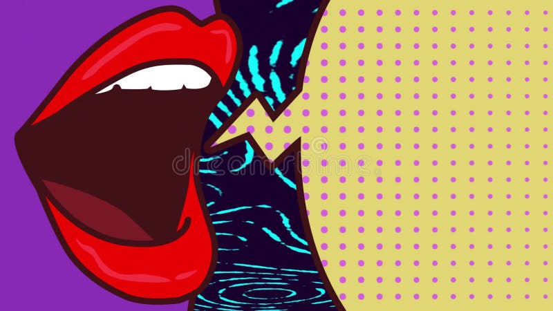 Red Lips Shouting with Sound Wave Animation Over Polka Dot Background ...