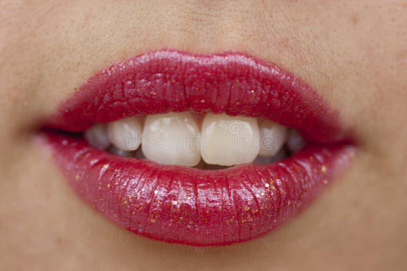Red lips smiling stock photo. Image of color, teeth, model - 14302670