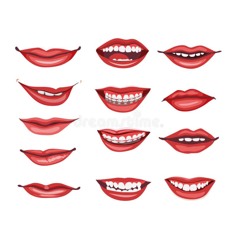 Red Lips , Smiling Mouth , Cartoon Mouth Vector Set Stock Vector ...