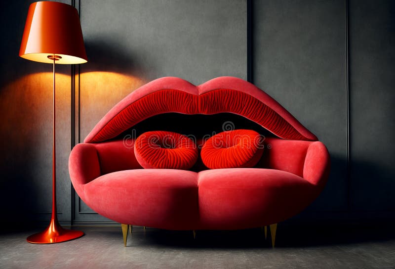 Red Lips Sofa. Interior Scene with Red Sofa Stock Illustration ...