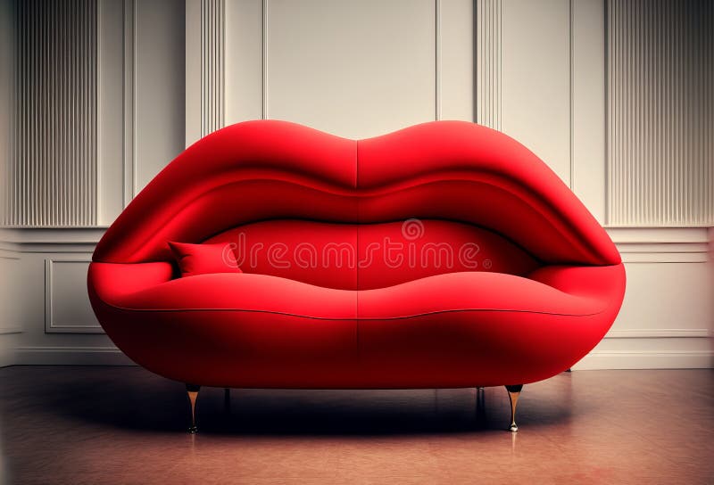 Red Lips Sofa. Interior Scene with Red Sofa Stock Illustration ...
