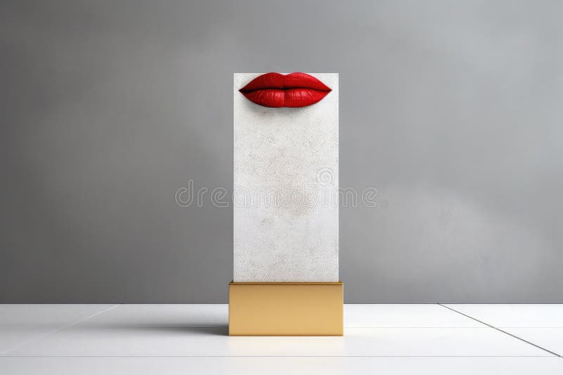 Red Lips on a Square Podium Stock Illustration - Illustration of luxury ...