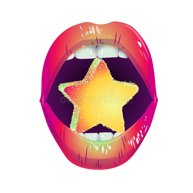 Red Lips with Star Shaped Candy Stock Vector - Illustration of high ...