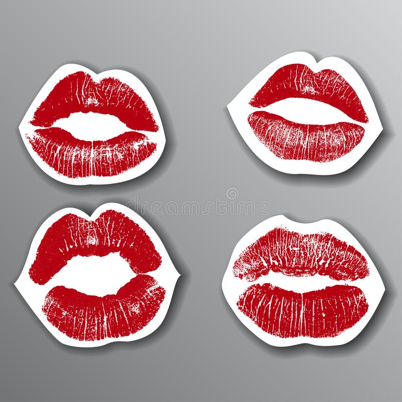 Red Lips Stickers Set. Design Element Stock Vector - Illustration of ...