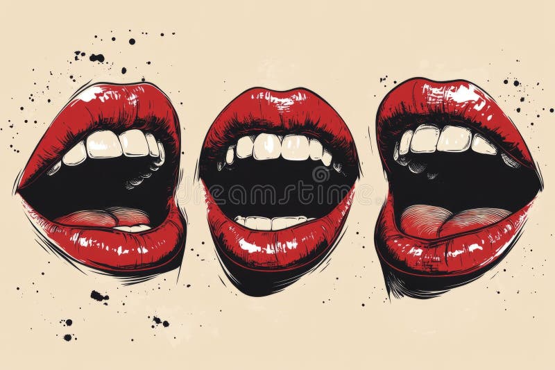 Red Lips with White Teeth are Singing or Shouting, Expressing Strong ...