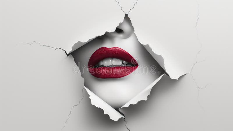 Red Lips and White Torn Paper with Space for Text Stock Illustration ...