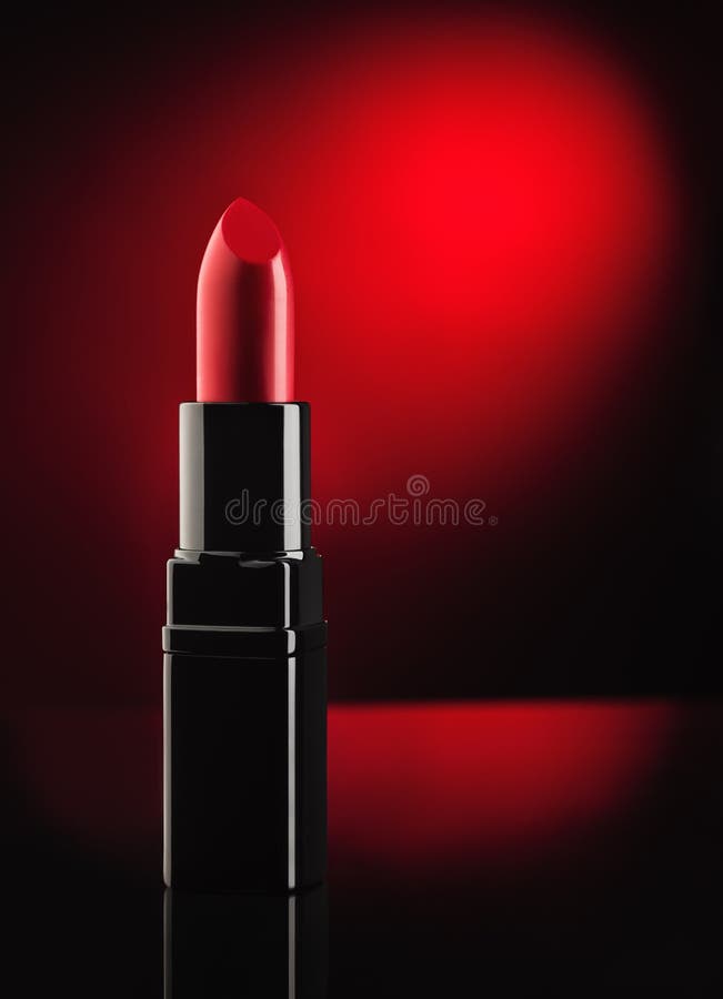 Red Lipstick on Black, Reflective, Mirror Background. Stock Photo ...