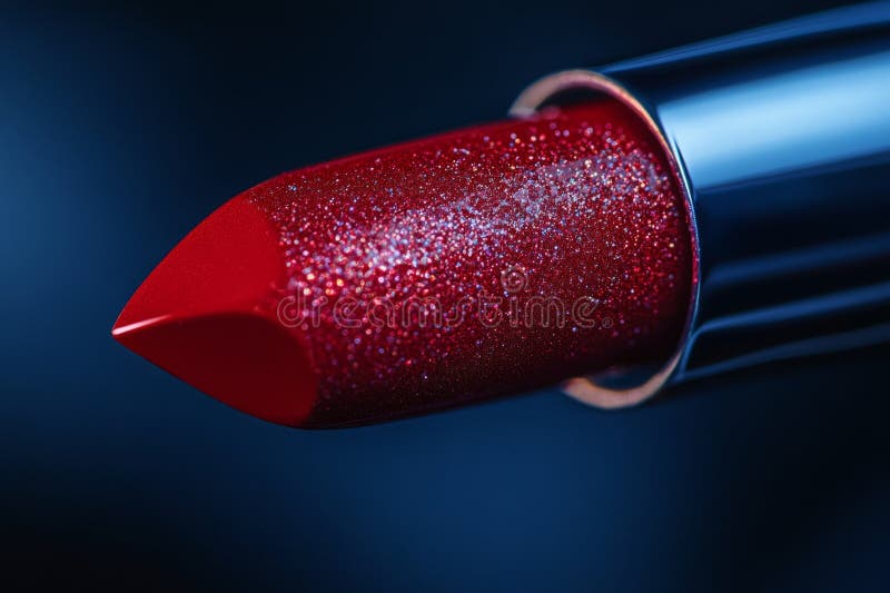 Red Lipstick with Glitter Particles Emerging from Its Silver Tube ...