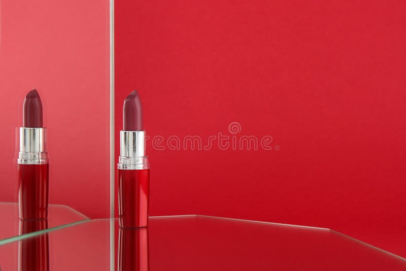 Red Lipstick with Reflection in the Mirrors Stock Image - Image of ...