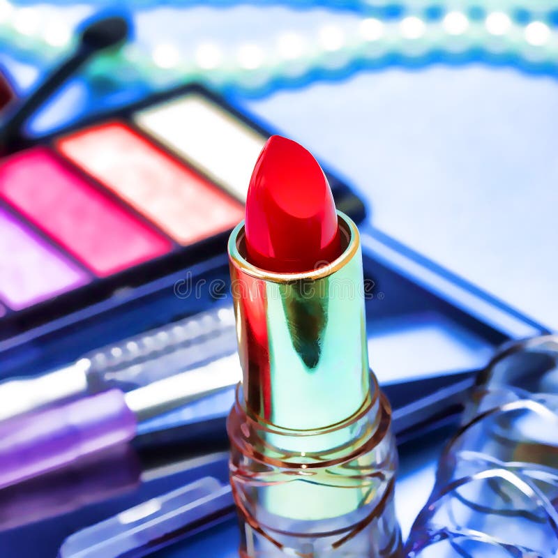Red Lipstick Represents Beauty Product and Faces Stock Image - Image of ...