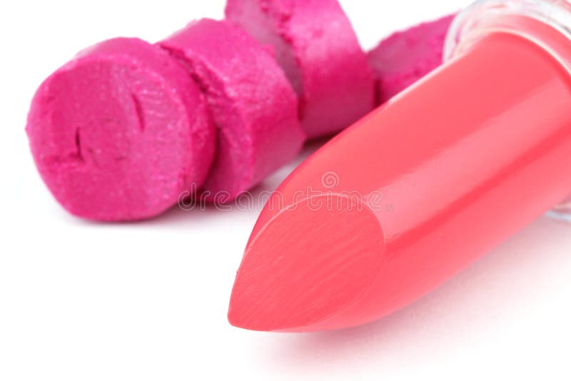 Red Lipstick and Rose Cuted Lipstick on White Stock Image - Image of ...