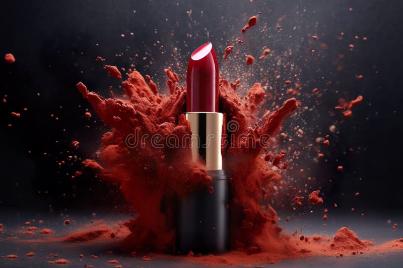 Red Lipstick with Splash on Dark Background. Generative Ai. Stock ...