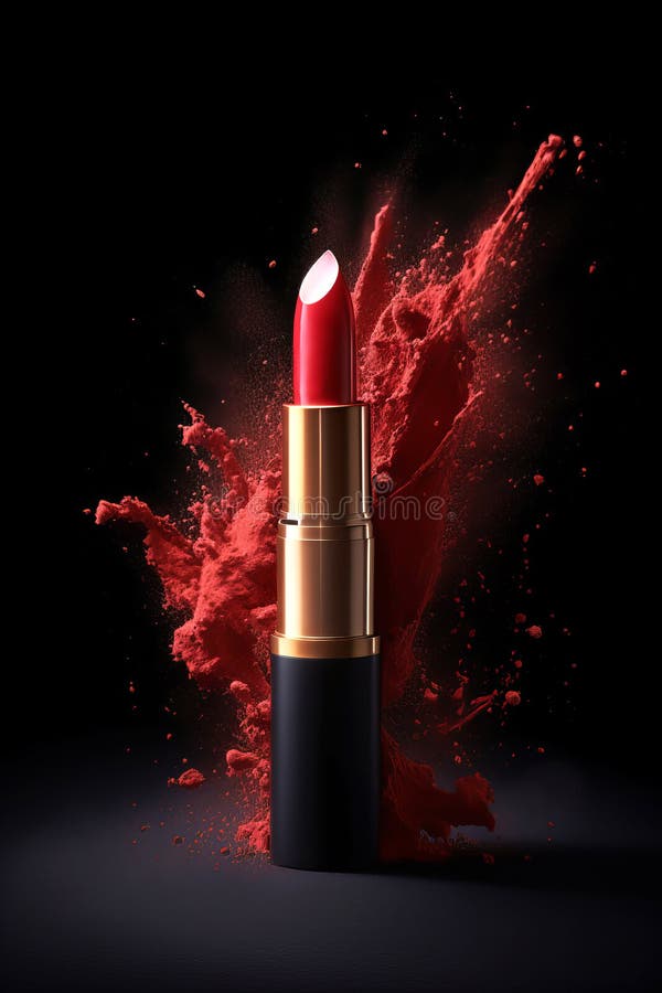 Red Lipstick Splash of Red Particles on Black Stock Illustration ...