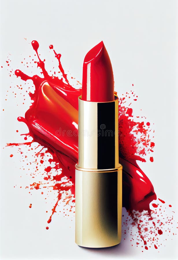 A Red Lipstick with a Splash of Red Paint on it S Side and a White ...