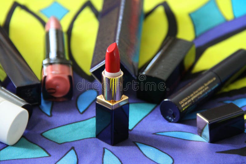 Red lipstick and tools stock photo. Image of lipstick - 131965056