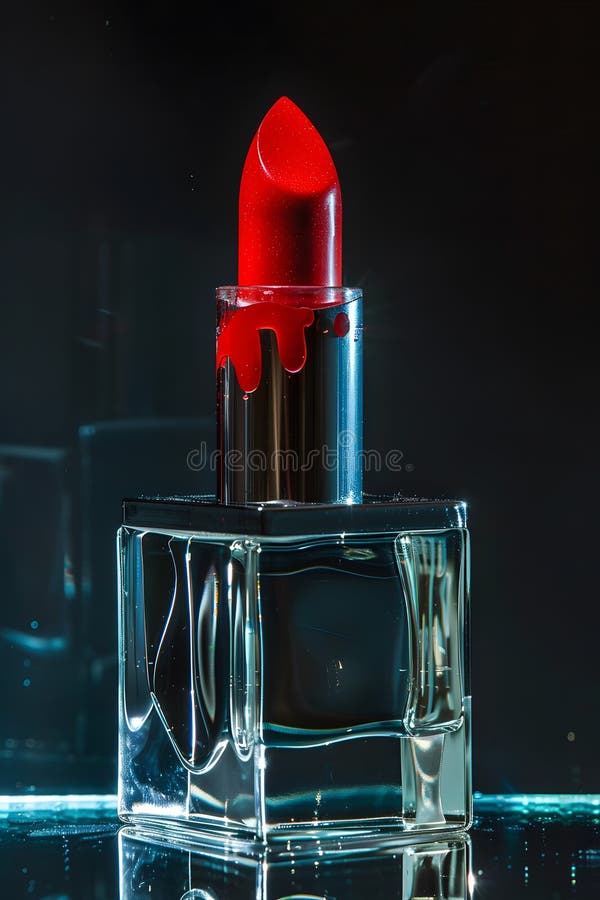 A Red Lipstick is Transforming into Liquid in a Glass Container Stock ...