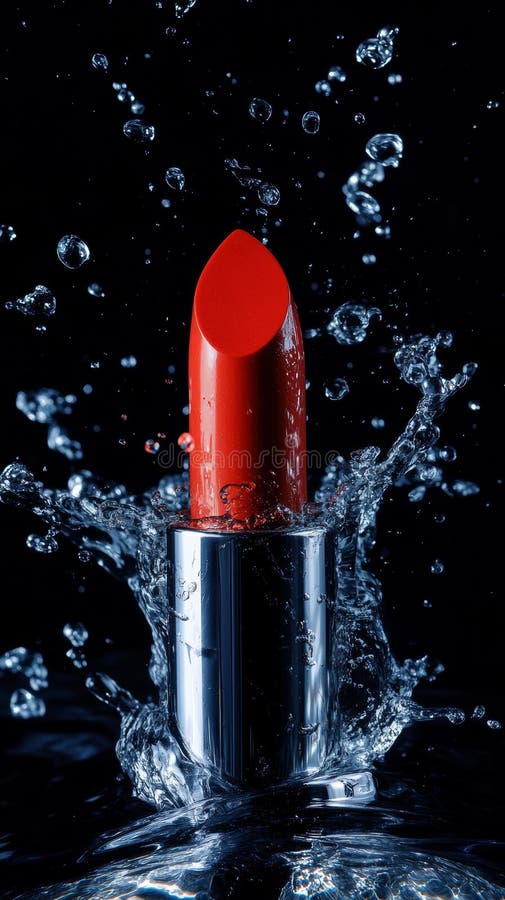 Red Lipstick with Water Splash, Dramatic Studio Shot. Beauty and ...