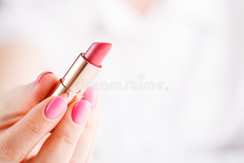 Red Lipstick in a Woman`s Hand Stock Image - Image of skin, attractive ...