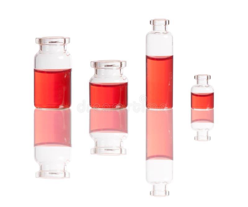 Red Liquid in Bottles Isolated on White Stock Photo - Image of ...